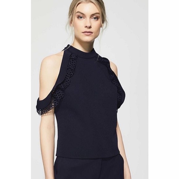 Witchery | Tops | Witchery Australia Navy Blue Lace Trim Cold Shoulder ...